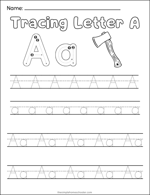 Free Letter A Tracing Worksheets: Easy Print! - The Simple Homeschooler