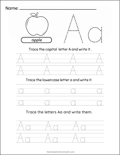 Free Letter A Tracing Worksheets: Easy Print! - The Simple Homeschooler