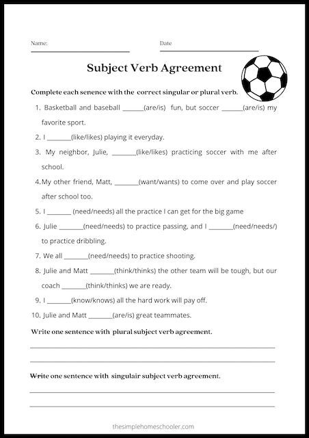 2nd Grade Subject Verb Agreement Worksheets
