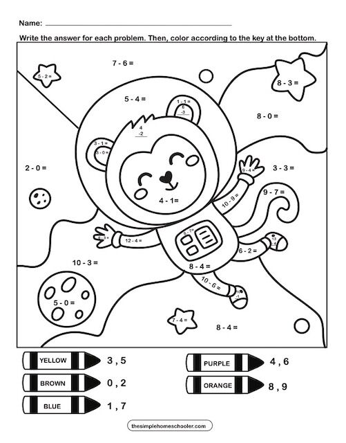 Free Printable Subtraction Color By Number Worksheets Christmas