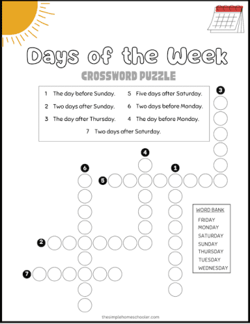 Free Days of the Week Worksheets for Kindergarten - The Simple Homeschooler