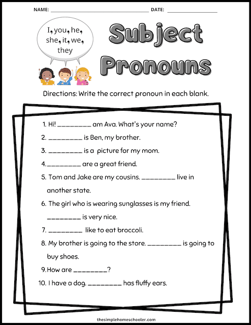 Subject Pronouns In English Exercises