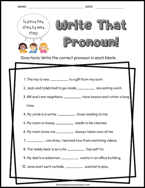 Pronouns Sentences Worksheets
