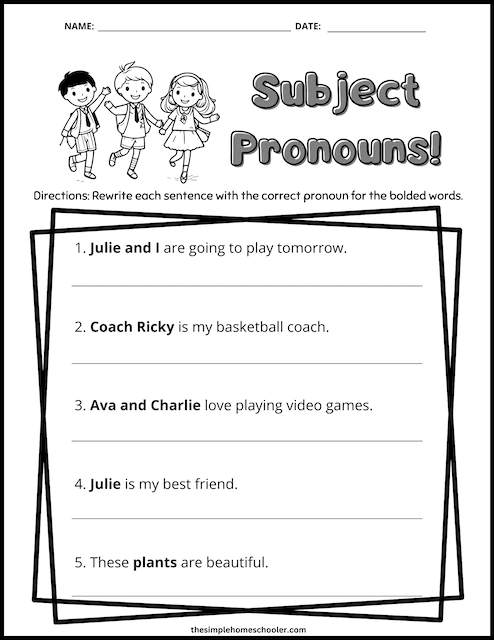 Pronoun Worksheet For 4th Grade