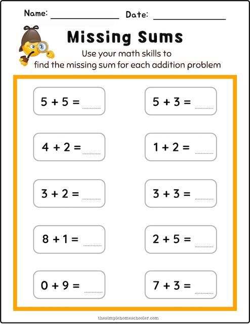 Free & Fun Addition to 10 Worksheet Packet: Easy Print! - The Simple ...