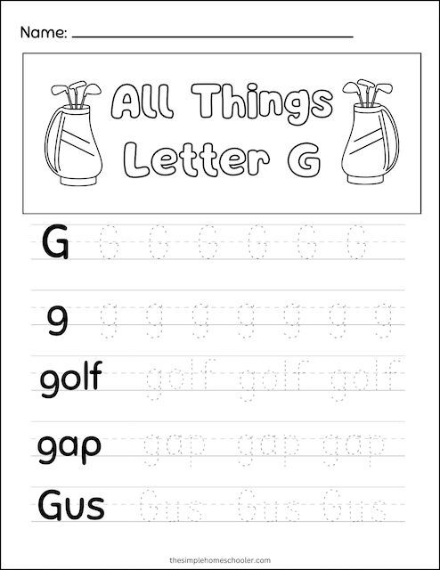 Free Letter G Tracing Worksheets: Easy Print! - The Simple Homeschooler