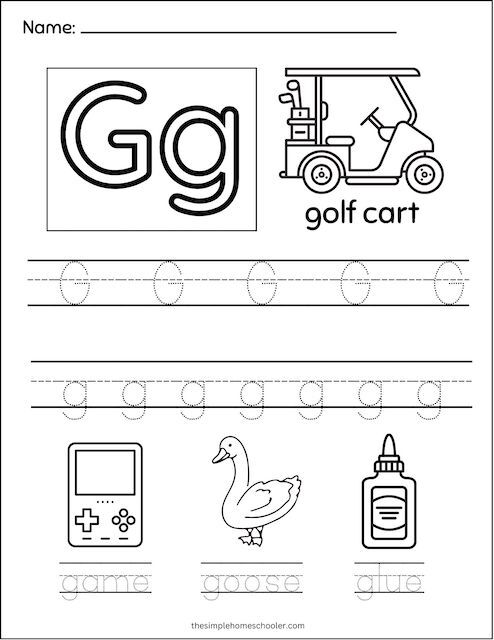 Free Letter G Tracing Worksheets: Easy Print! - The Simple Homeschooler