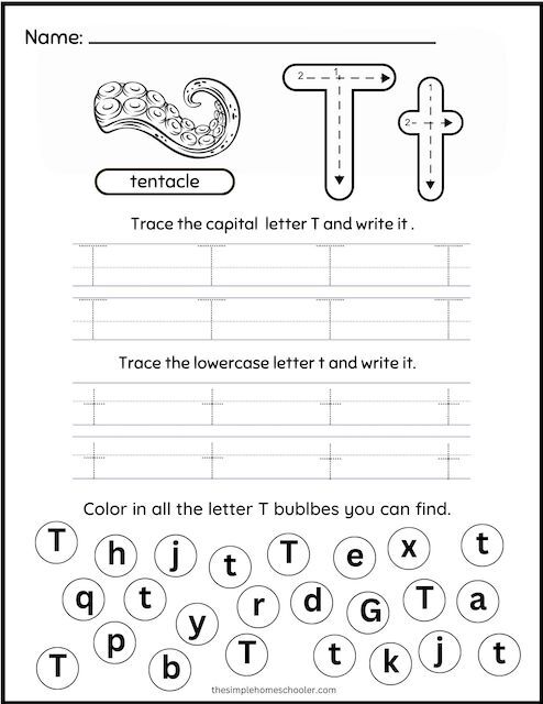 Free Printable Pdf Tracing Letter T Alphabet Worksheet