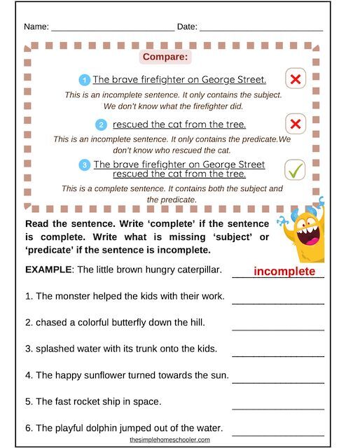 Writing Complete Sentences