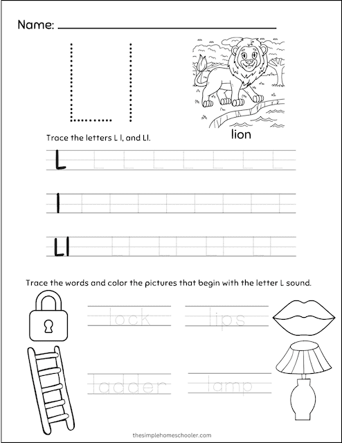 Free Letter L Tracing Worksheets: Easy Print! - The Simple Homeschooler